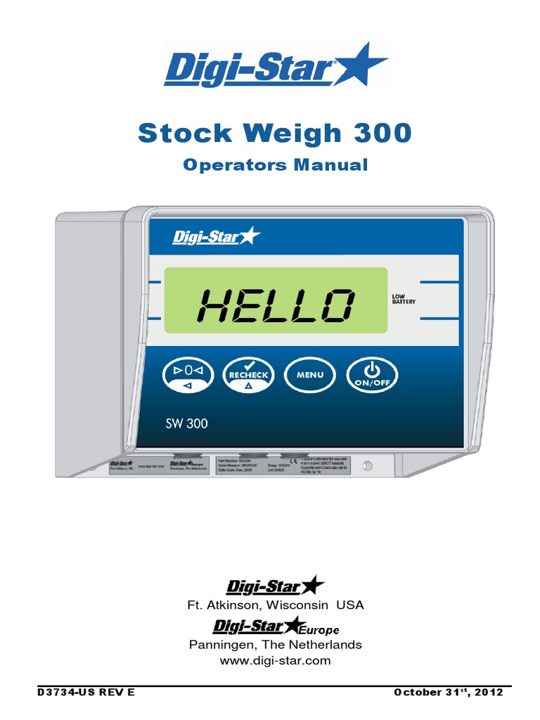 DigiStar SW300 PDF | PDF | Weight | Rechargeable Battery