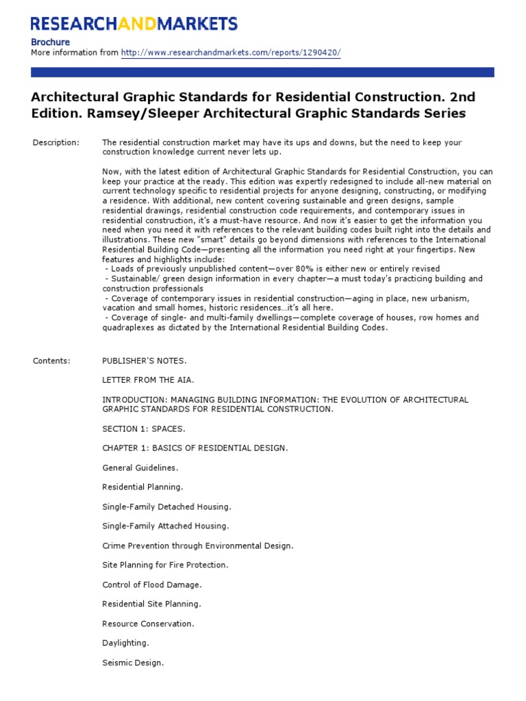 Architectural Graphic Standards For Residential Construction. 2nd ...