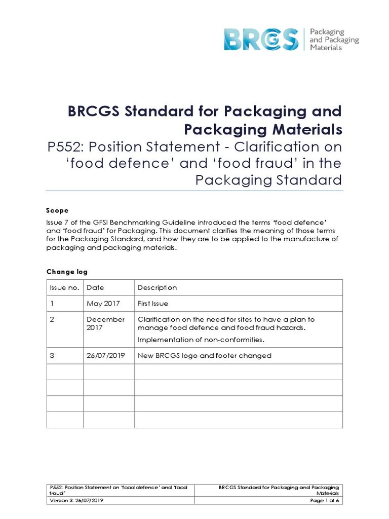 BRCGS Standard For Packaging and Packaging Materials | PDF | Packaging ...