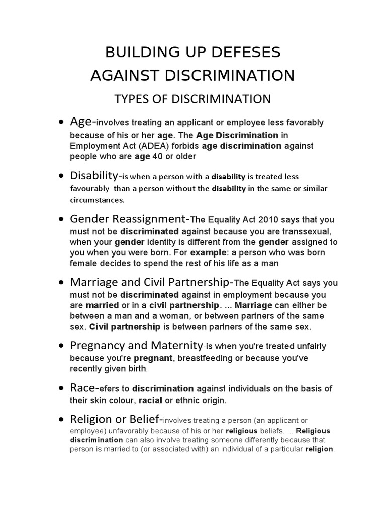 Building Up Defeses Against Discrimination: Types of Discrimination Age ...