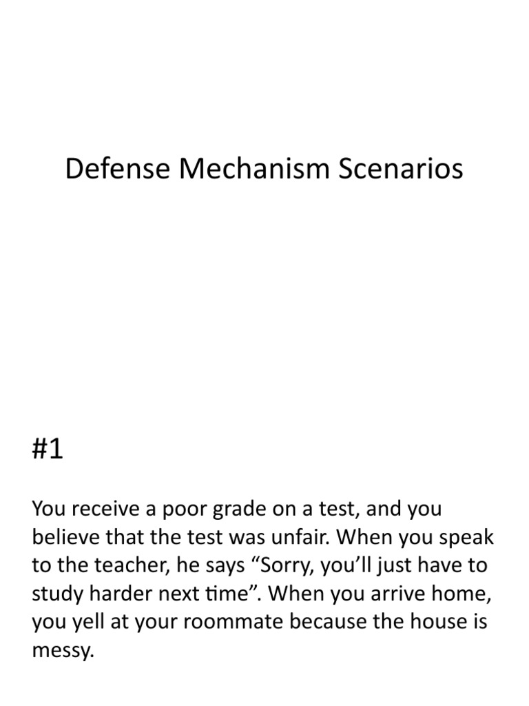 Defense Mechanism Scenarios | PDF | Psychological Concepts