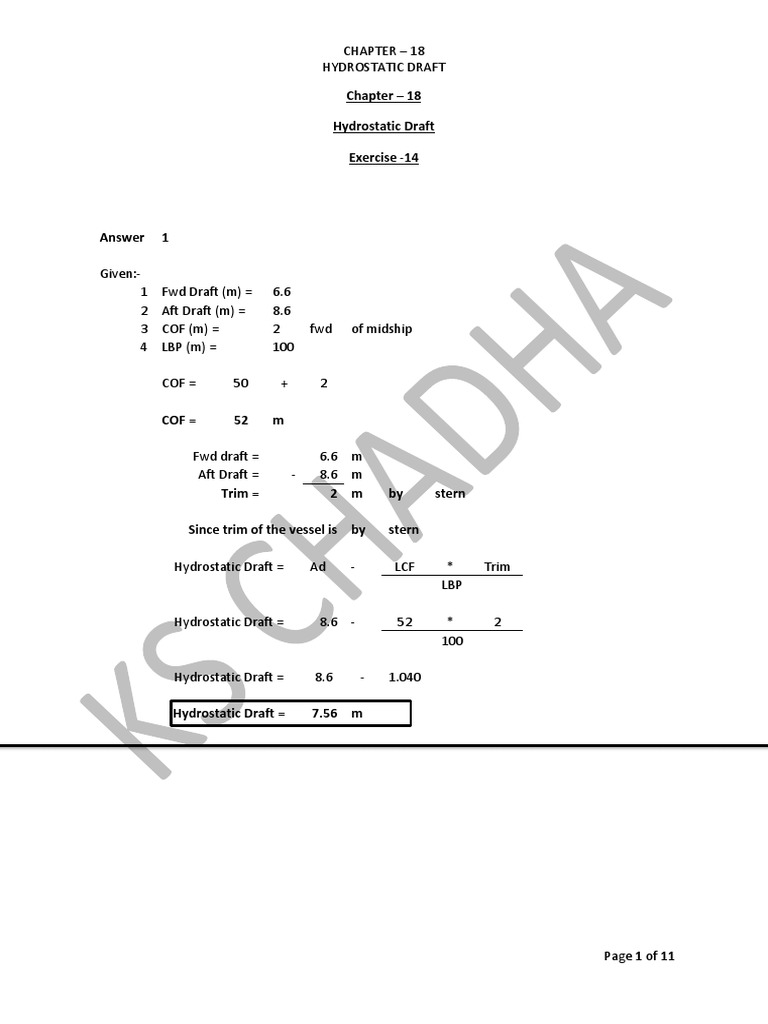 Hydrostatic Draft Calculations | PDF | Geography | Hydrography