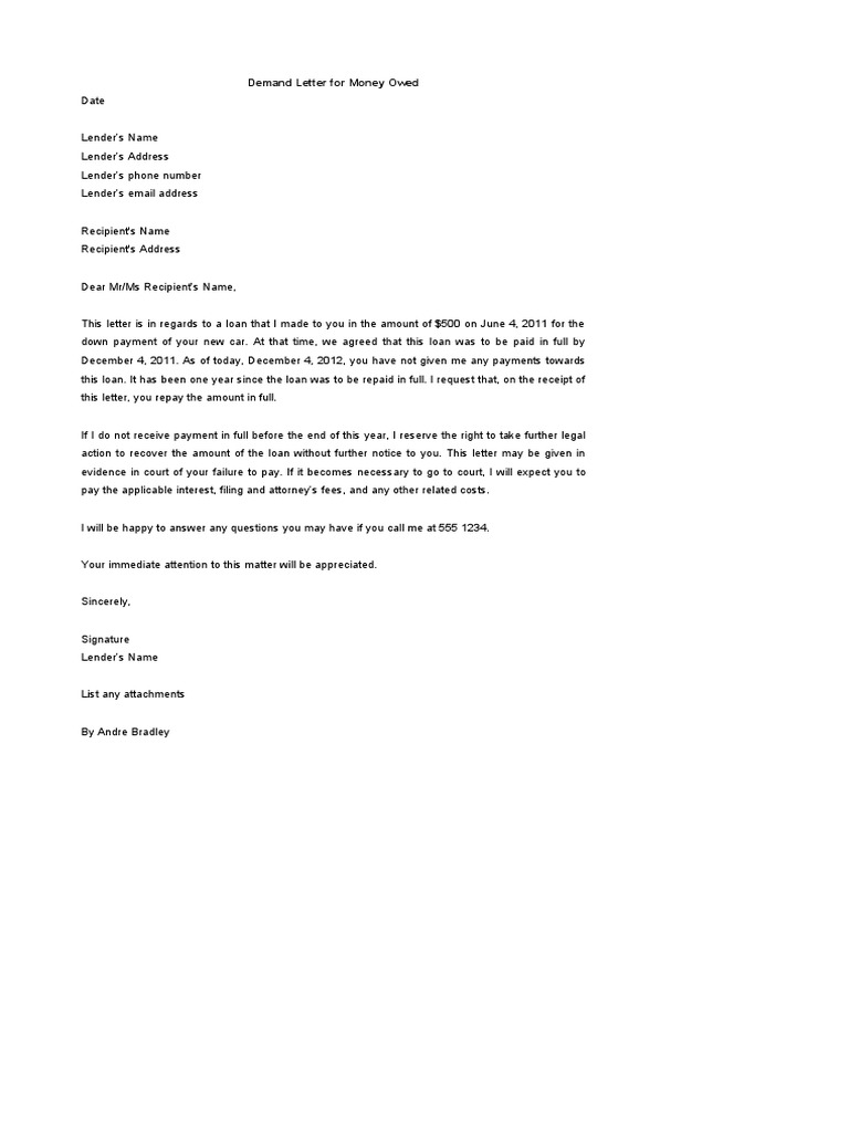 Owe Money Letter