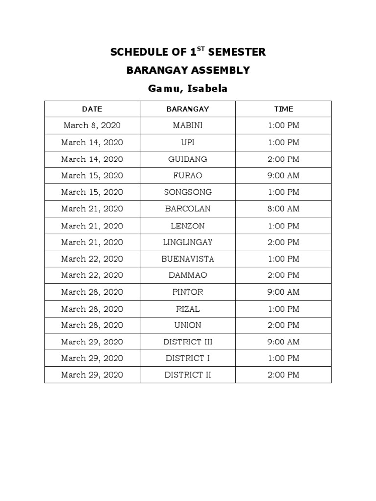 Schedule of 1ST Semester | PDF