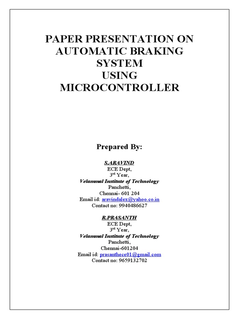Automatic Vehicle Braking System Using Microcontroller to Prevent ...
