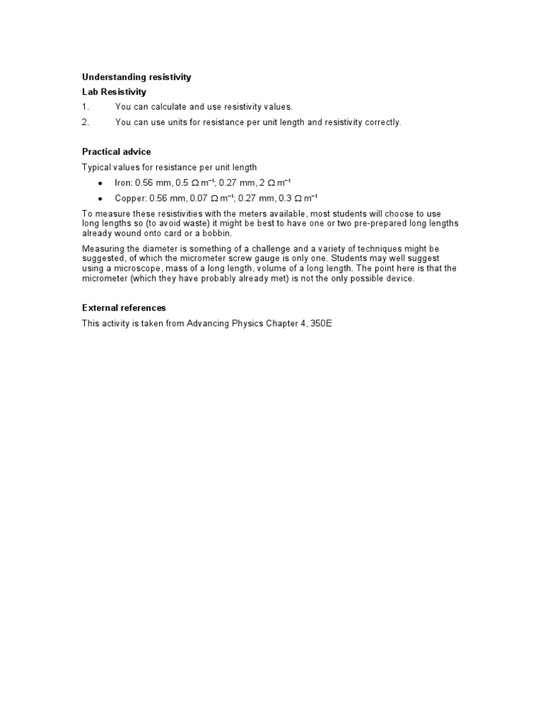 Understanding Resistivity Lab Resistivity | PDF