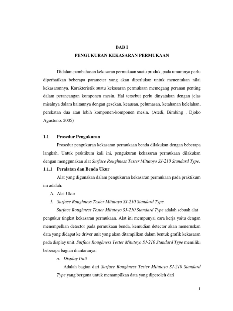 Bab I Pengukuran Kekasaran Permukaan PDF | PDF