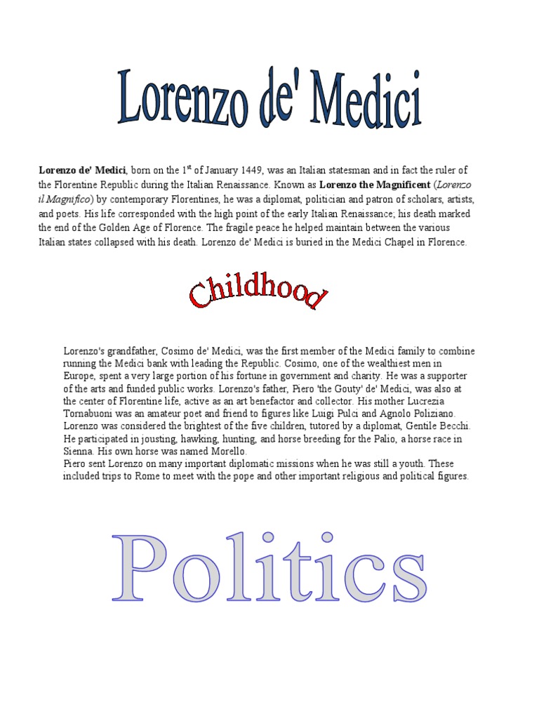 Lorenzo De' Medici | PDF | Italian Nobility | Italian Noble Families