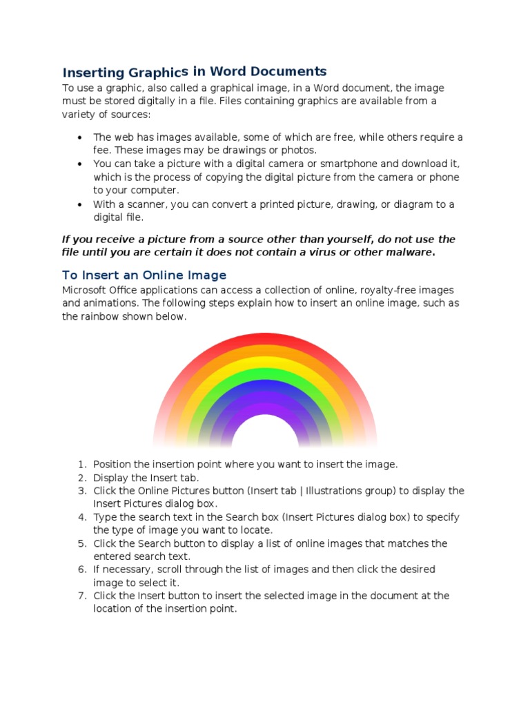 Inserting Graphics in Word Documents: To Insert An Online Image ...