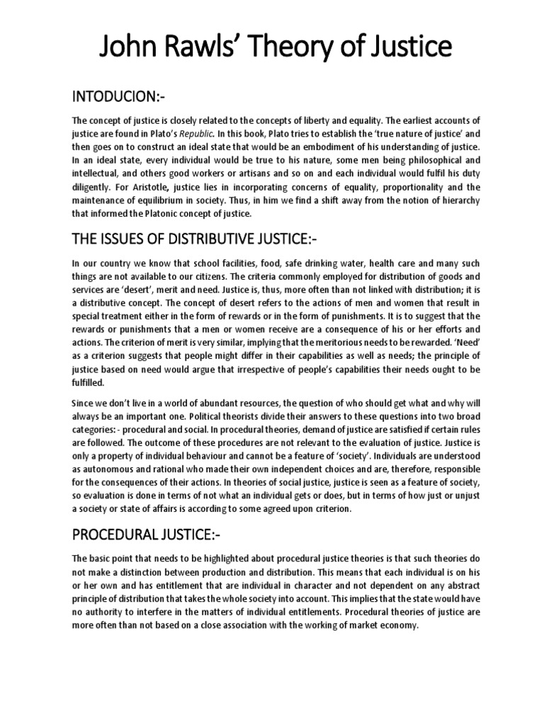 John Rawls Theory of Justice | PDF | John Rawls | Justice