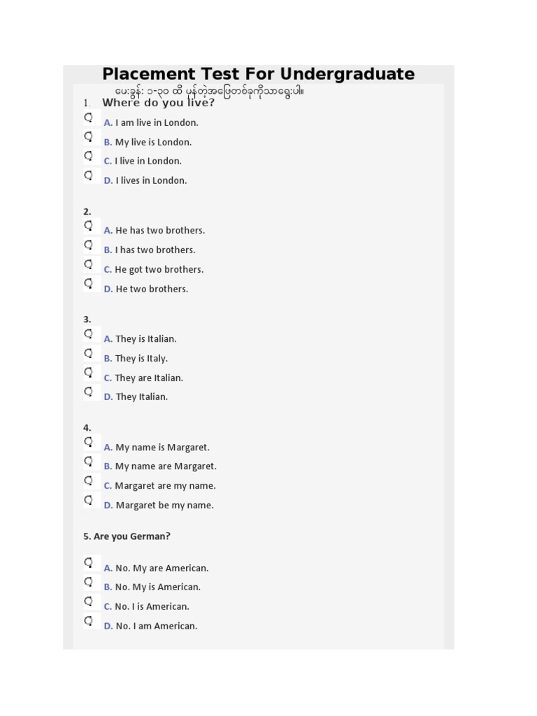 Placement Test For Undergraduate | PDF