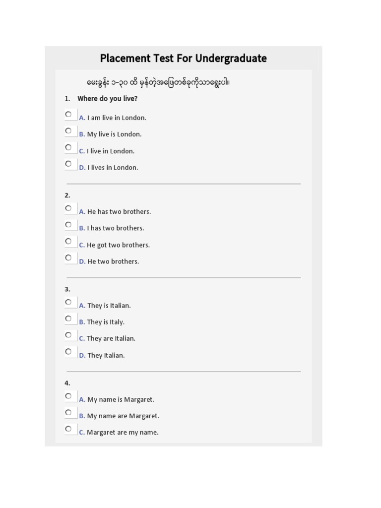 Placement Test For Undergraduate | PDF