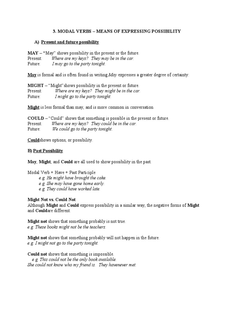 Modal Verbs - Means of Expressing Possibility | PDF | Language Arts ...