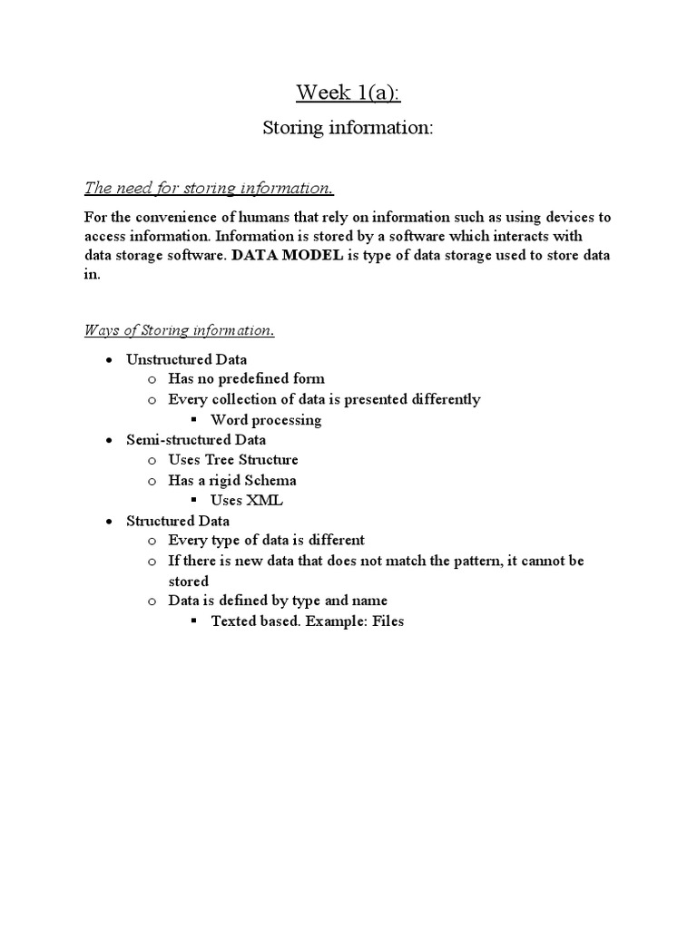 Week 1 (A) :: Storing Information | PDF | Data Model | Xml Schema