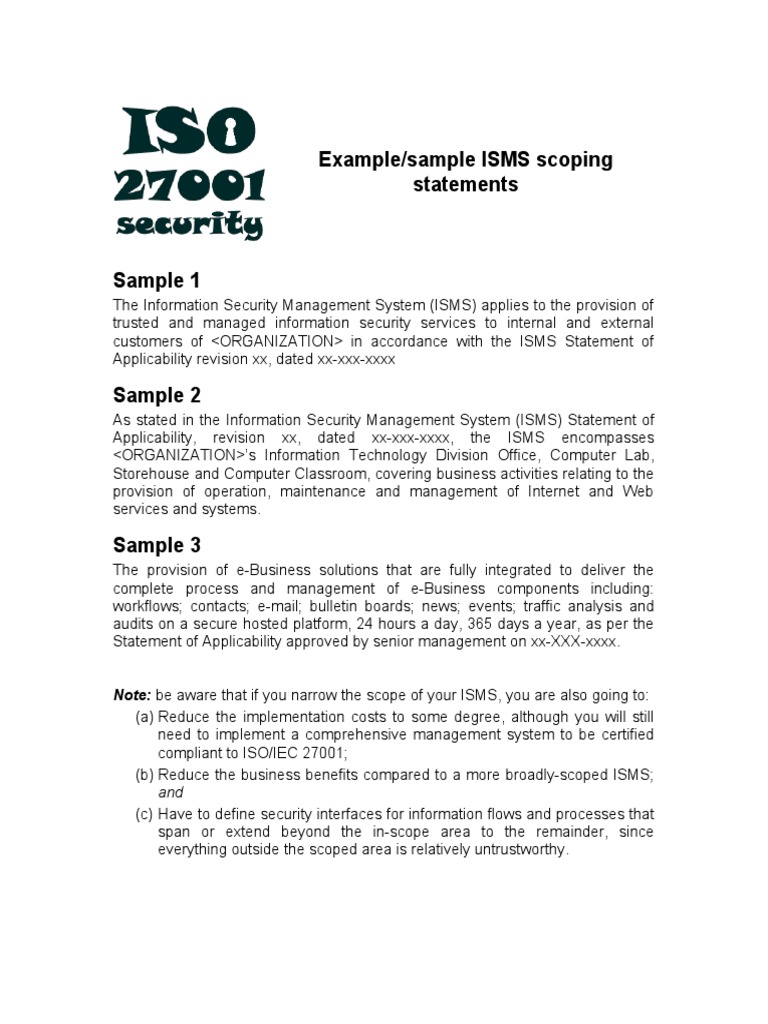 ISO27k ISMS Scope Examples | PDF