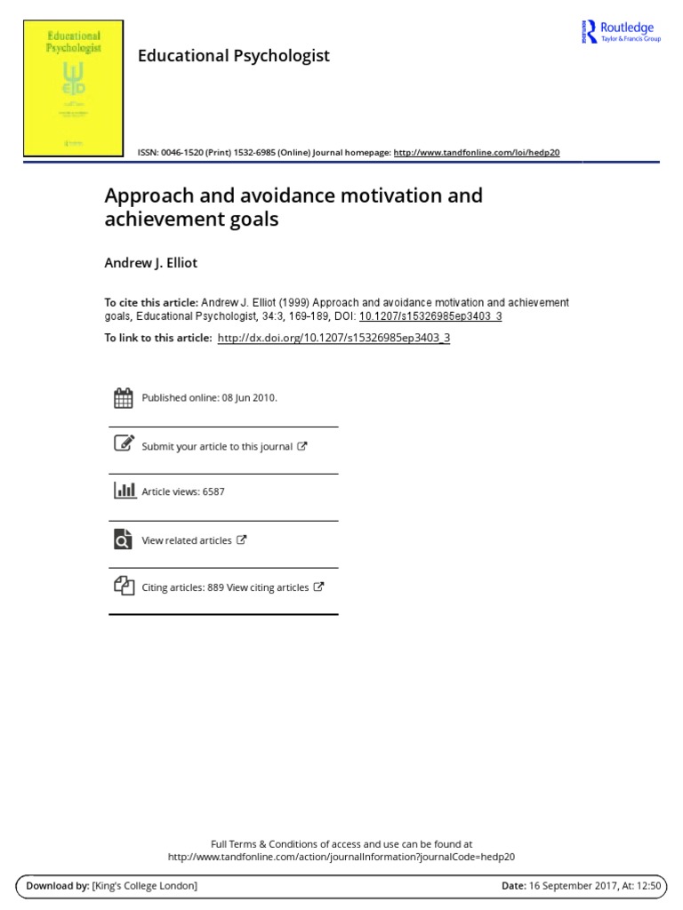 Approach and Avoidance Motivation and Achievement Goals PDF | PDF ...