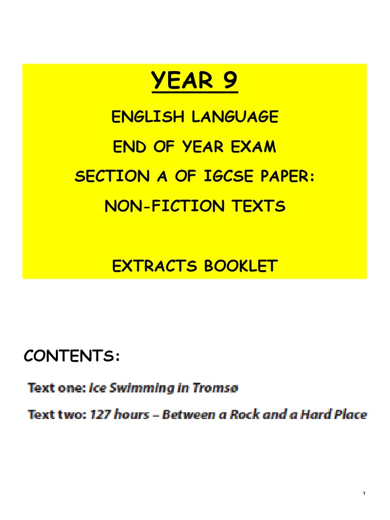 Year 9: English Language End of Year Exam Section A of Igcse Paper: Non ...