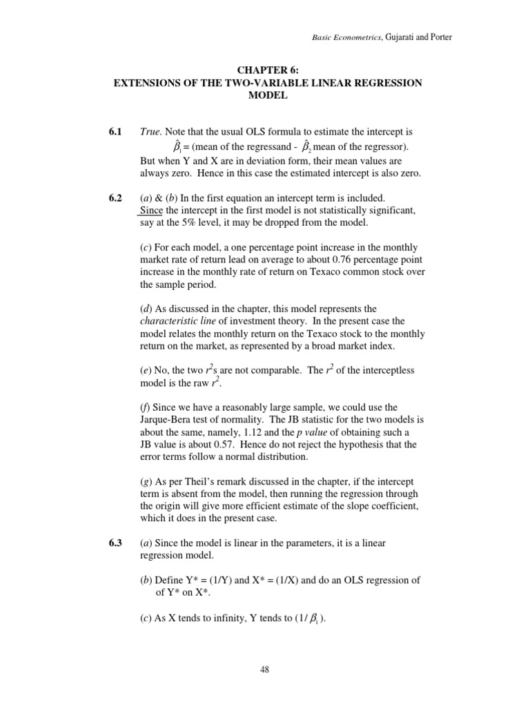 Extensions of The Two-Variable Linear Regression Model: True | PDF | Econometrics | Regression ...