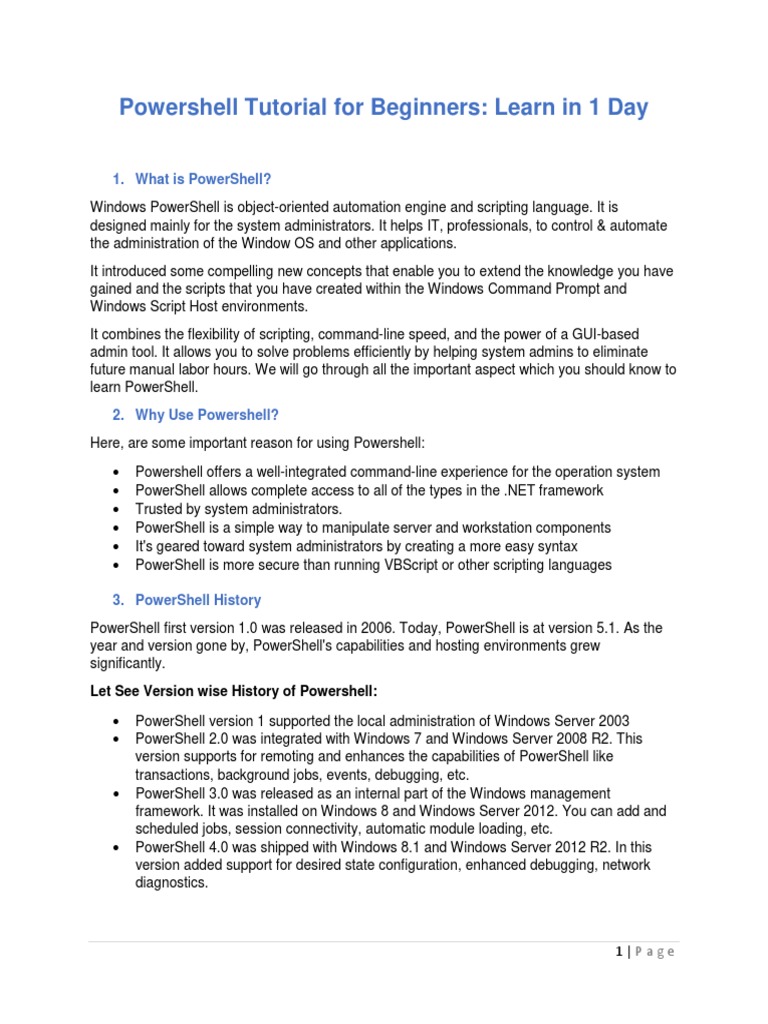 Powershell Tutorial For Beginners | PDF | Command Line Interface | Scripting Language