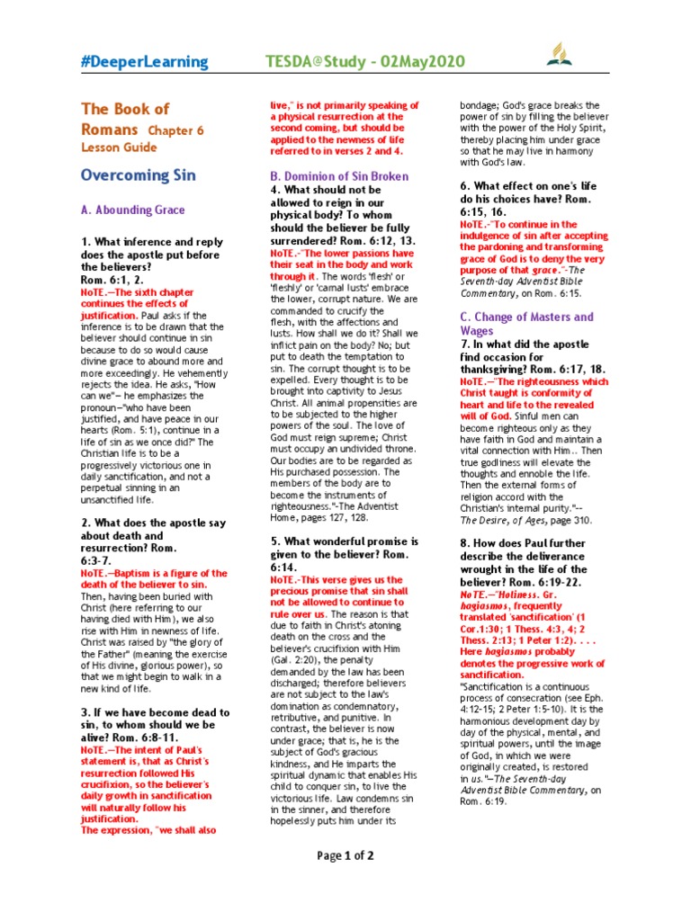 Romans 6 Study Guide | PDF | Grace In Christianity | Sanctification