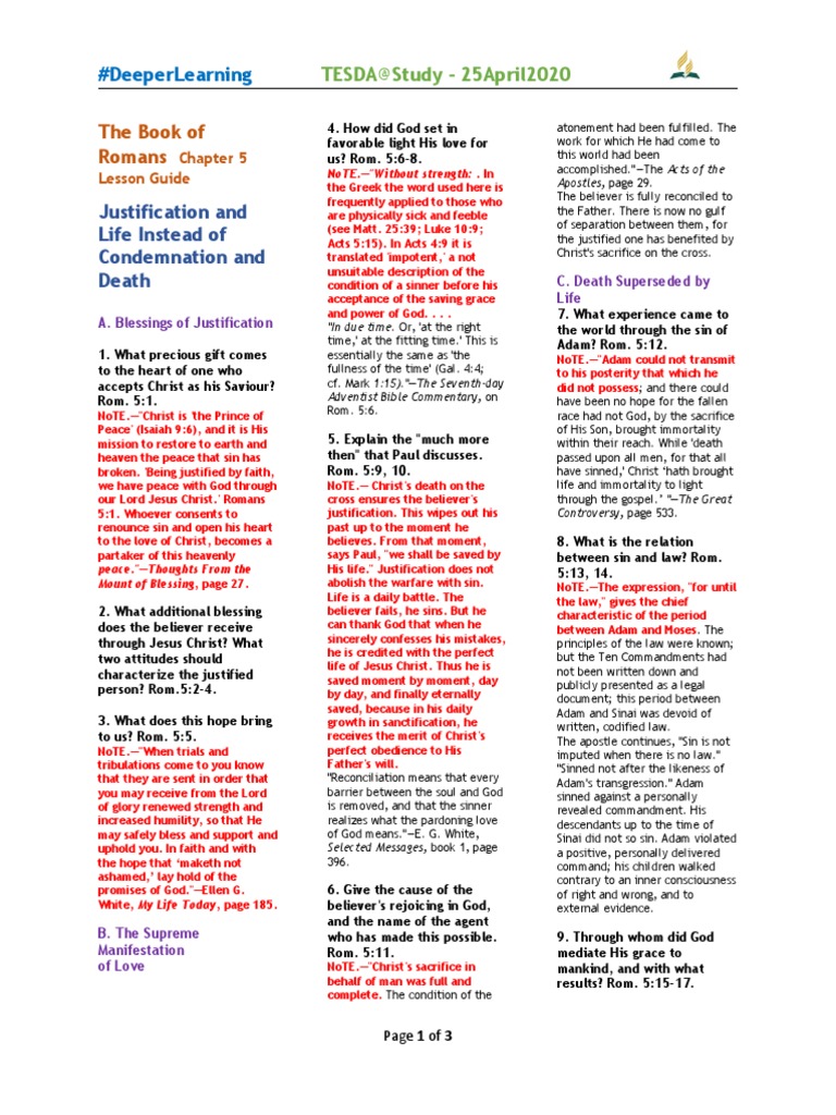 Romans 5 Study Guide | PDF | Justification (Theology) | Epistle To The ...