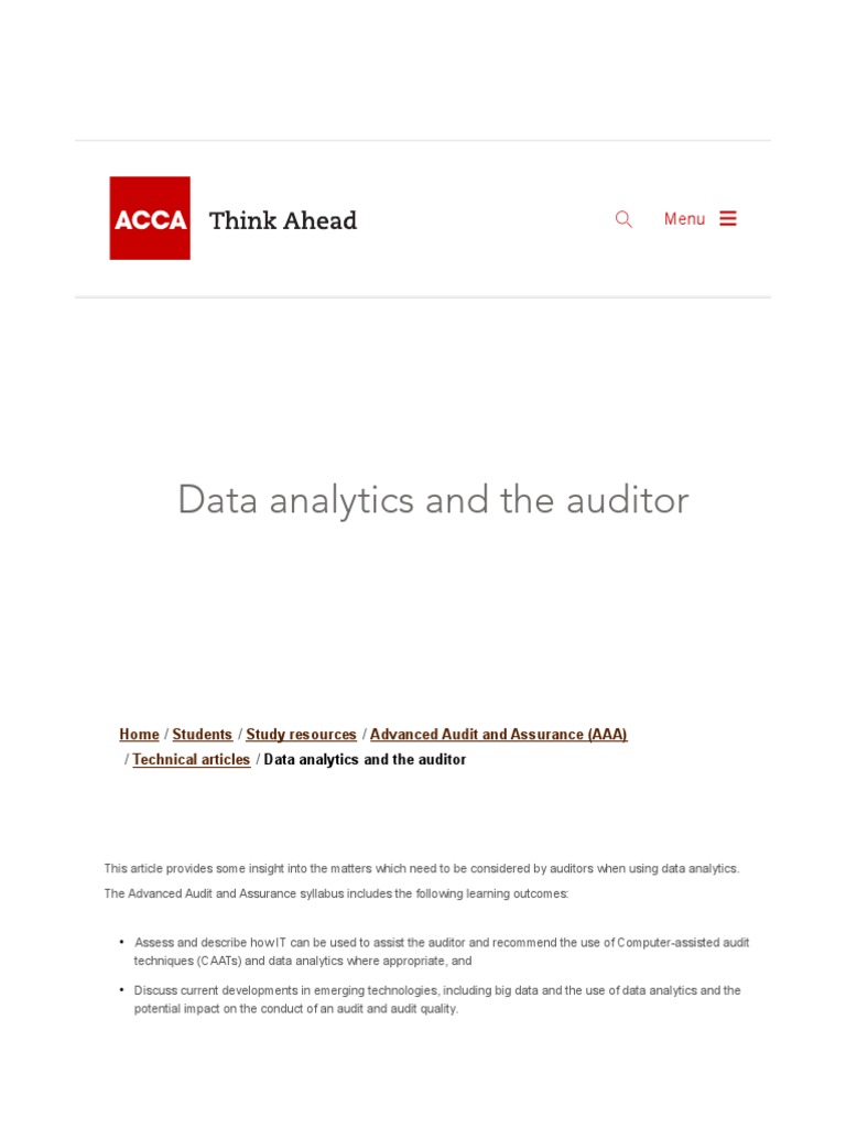 Data Analytics and The Auditor PDF | PDF | Analytics | Data Analysis