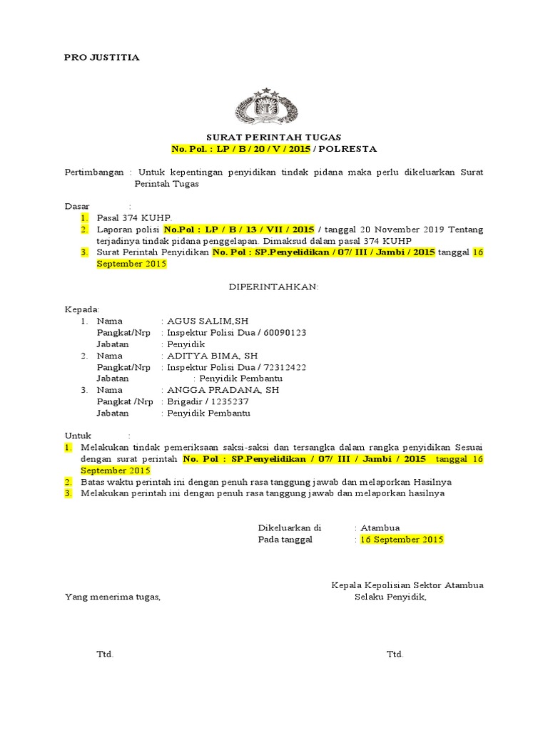Surat Perintah Tugas Penyidikan | PDF