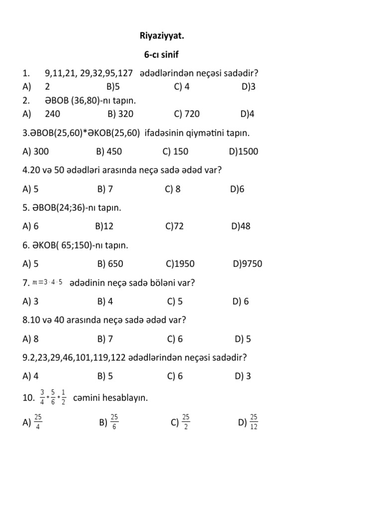 6-Ci Sinif Test | PDF