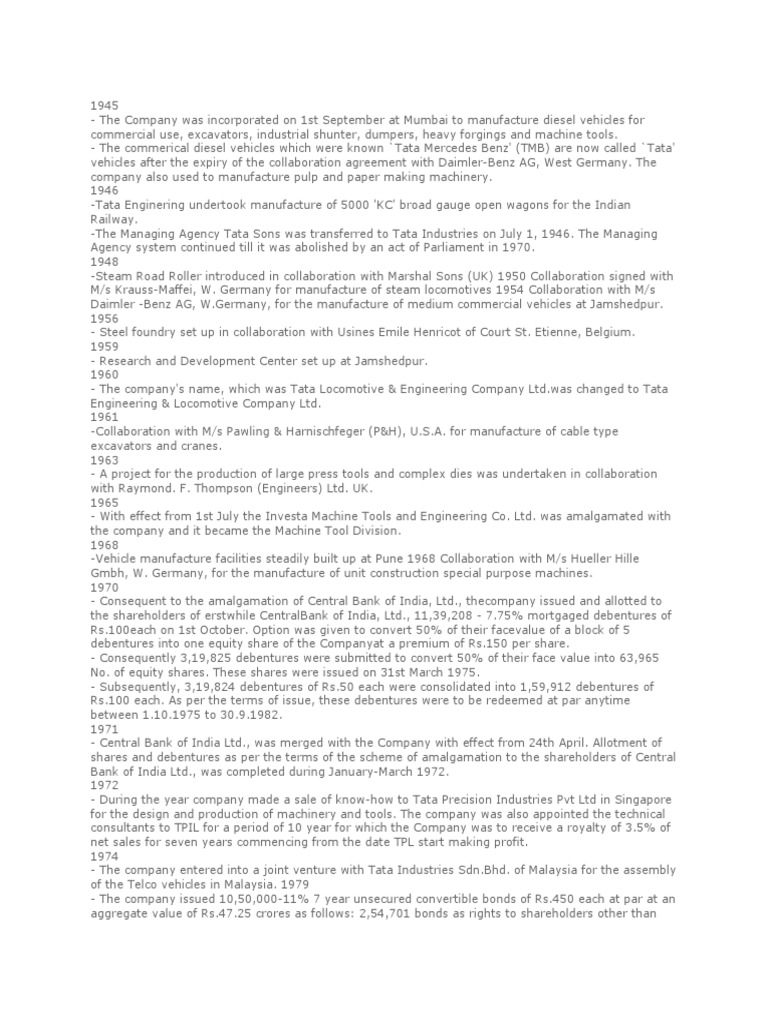 TATA Timeline | PDF | Car | Business