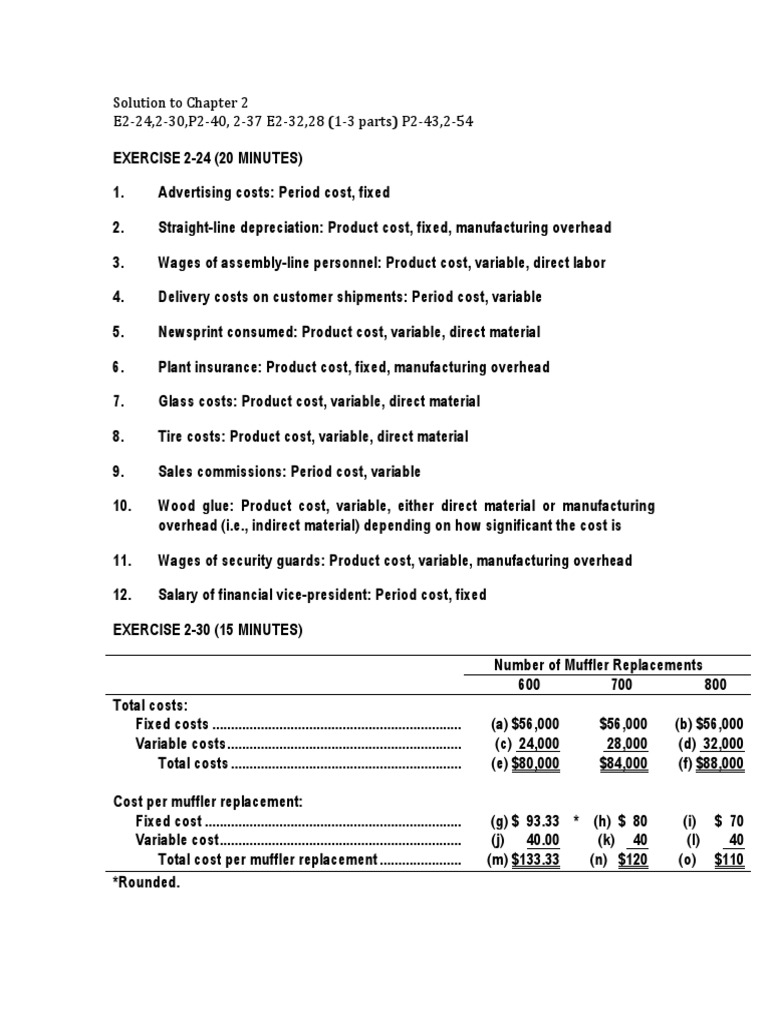Solution To Chapter 2 E2 24,2 30, P2 40, 2 37 E2 32,28 (1 3 Parts) P2 ...