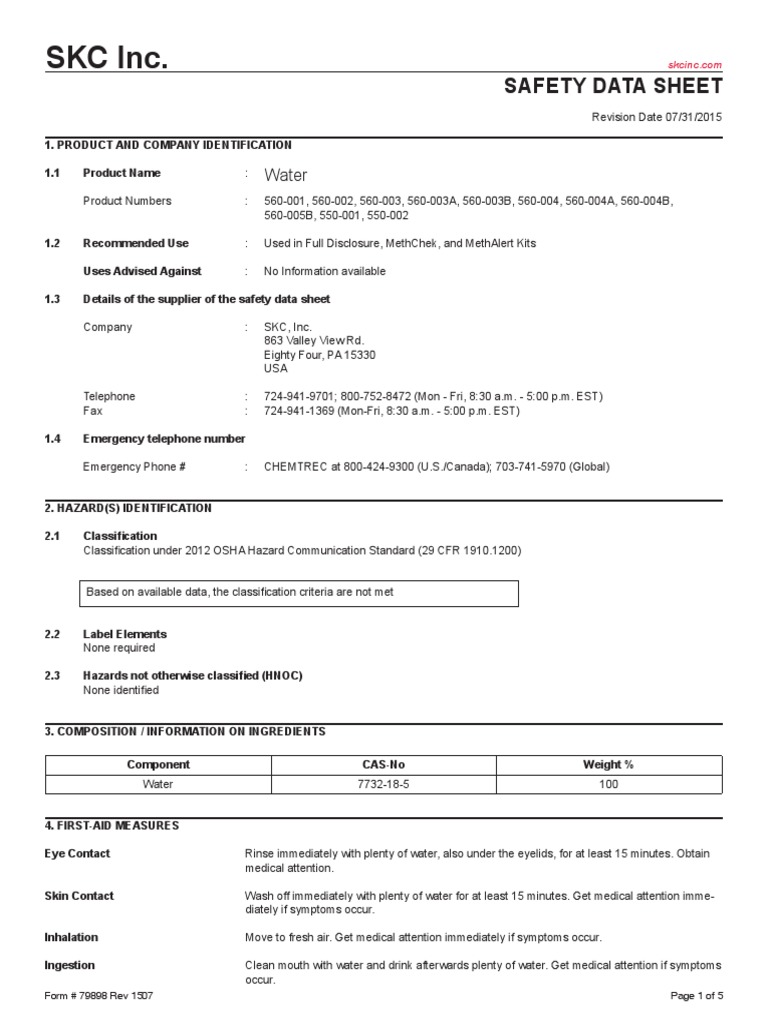 MSDS Water | PDF | Personal Protective Equipment | Occupational Safety ...