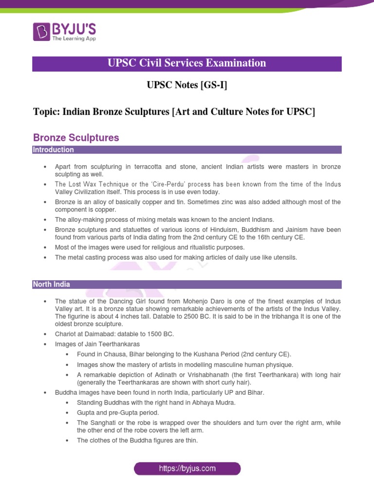 UPSC Civil Services Examination: UPSC Notes (GS-I) Topic: Indian Bronze ...