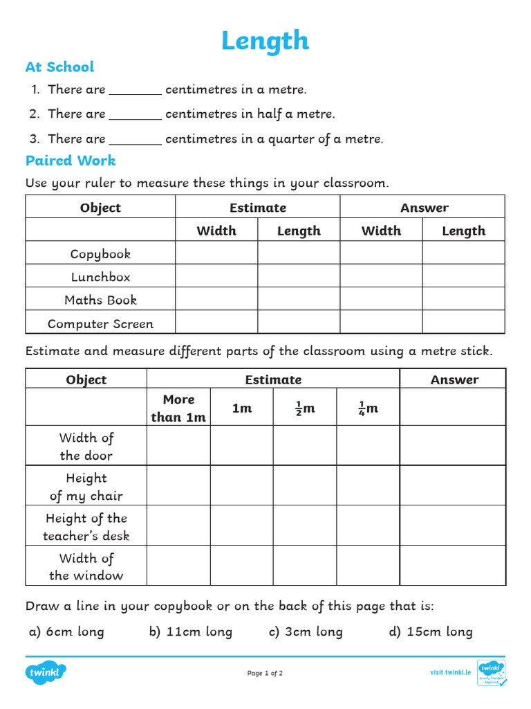 Measuring Length Practical Tasks at School and Home Activity Sheets ...