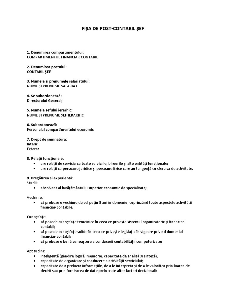 Fisa de Post Contabil Sef | PDF