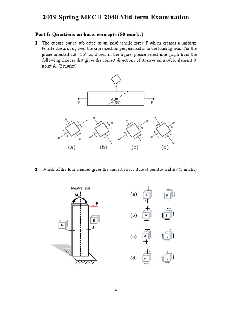 MECH 2040 Spring 2019 Midterm Exam | PDF | Stress (Mechanics ...