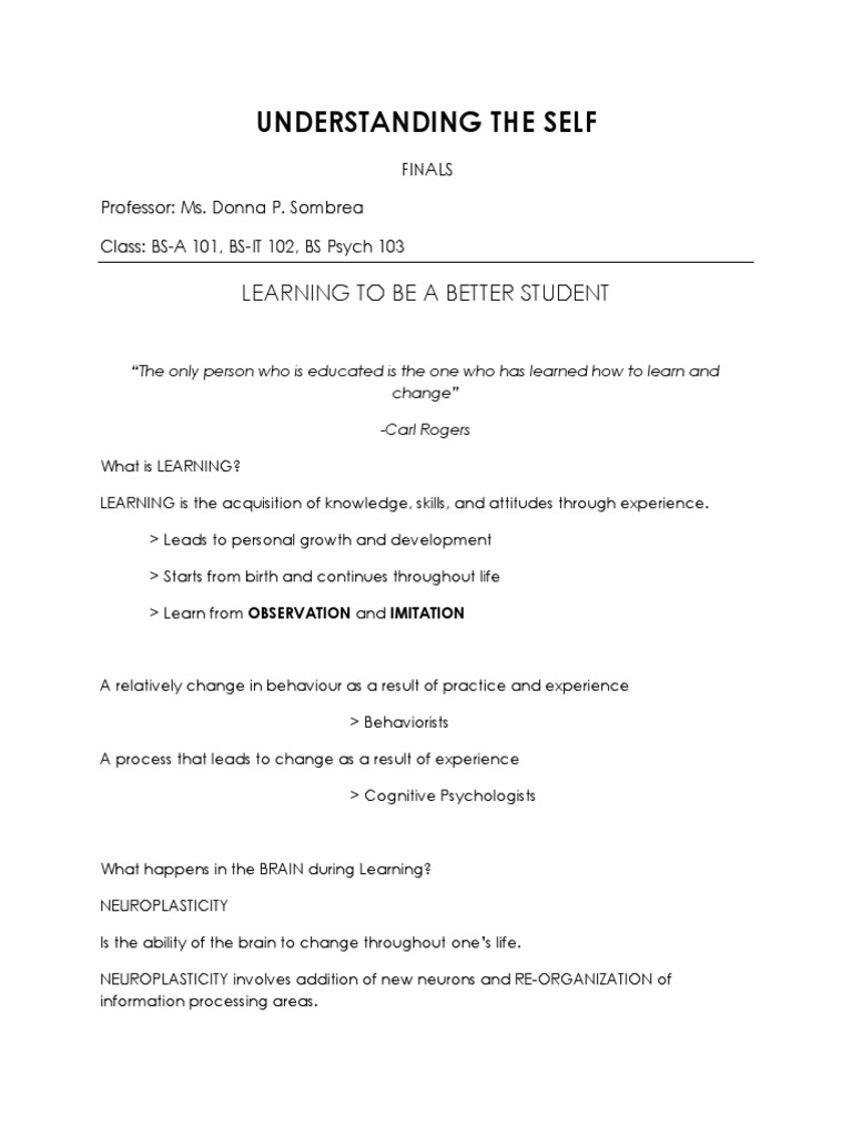 Learning To Be A Better Student and Goal Setting PDF | PDF | Metacognition | Goal