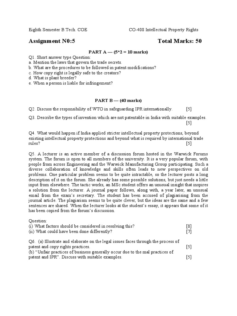 Fifth Assignment Ipr | PDF | Intellectual Property | Patent