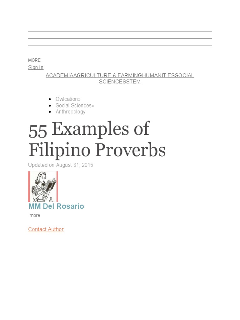 55 Examples of Filipino Proverbs: MM Del Rosario | PDF
