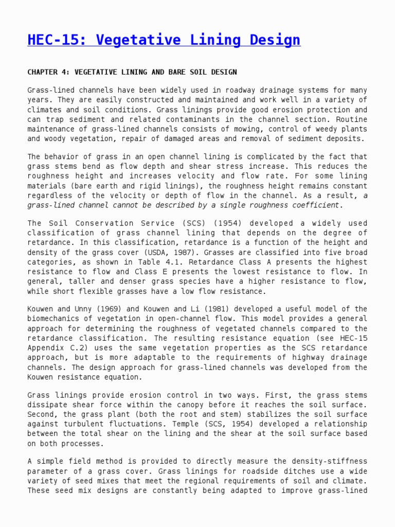 Chapter 4: Vegetative Lining and Bare Soil Design | Download Free PDF ...