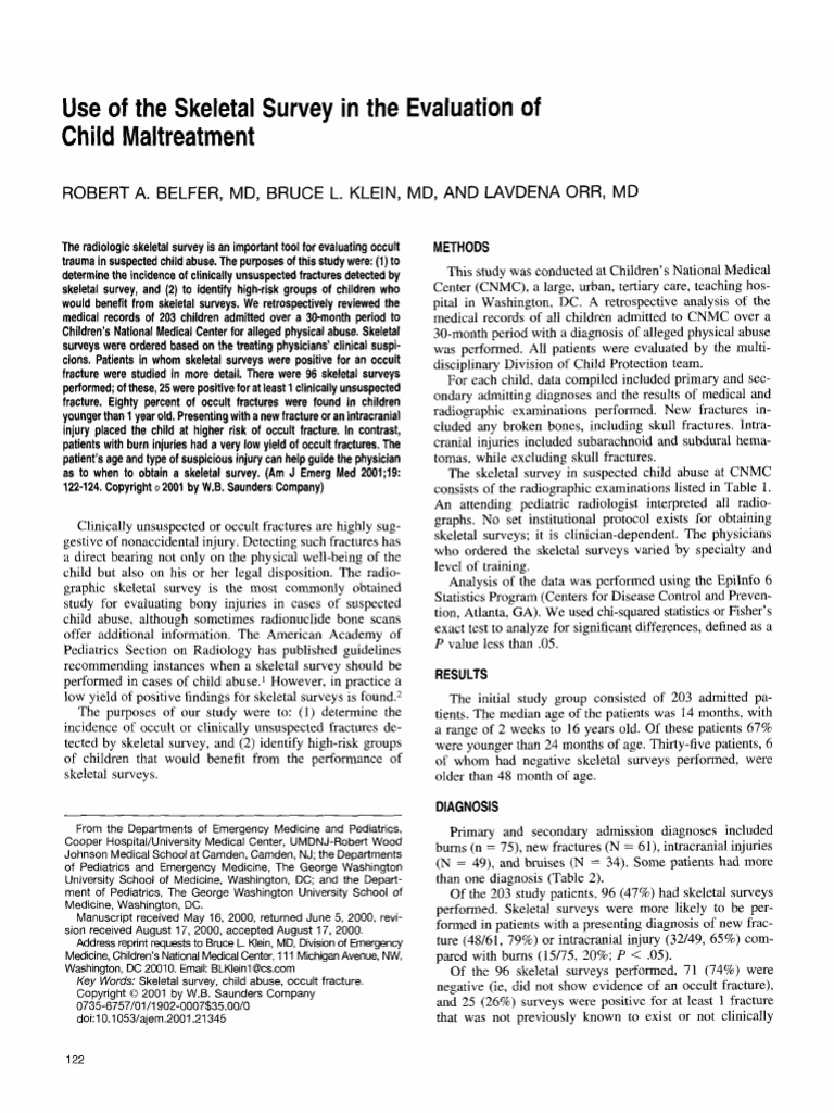Use of The Skeletal Survey in The Evaluation of Child Maltreatment ...