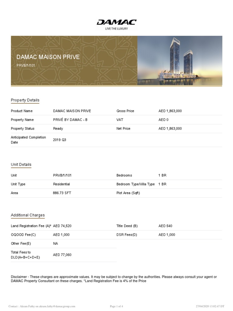 Damac Maison Prive: Property Details | PDF | Real Estate Law | Payments