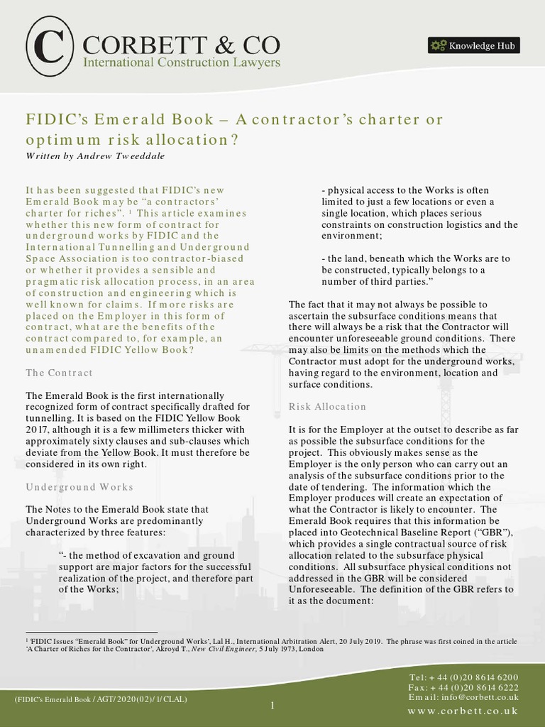 FIDIC's Emerald Book - A Contractor's Charter or Optimum Risk ...