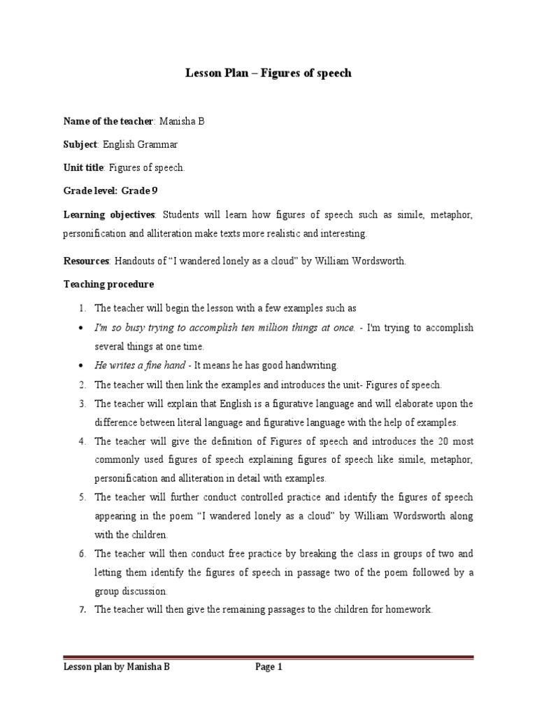 Fiures of Speech Lesson Plan | PDF