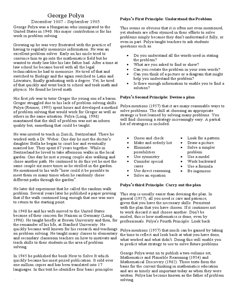 George Polya | PDF | Teaching Mathematics | Behavior Modification