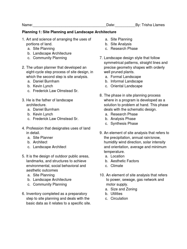Planning Quiz | PDF | Urban Planning | Landscape Architecture