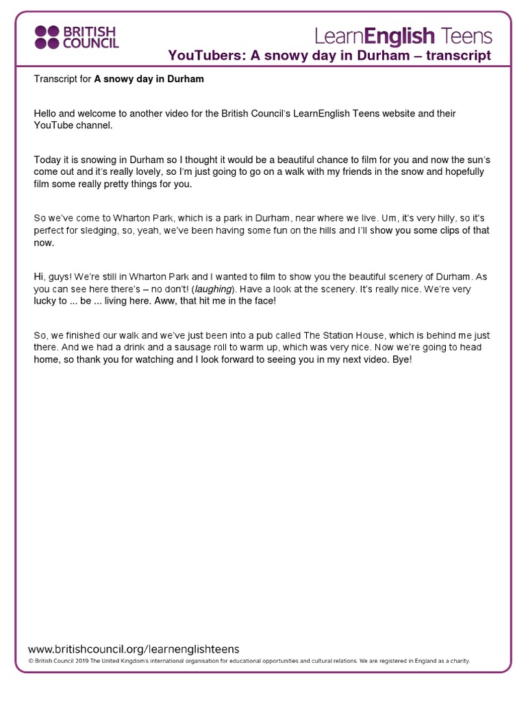 A Snowy Day in Durham - Transcript PDF | PDF