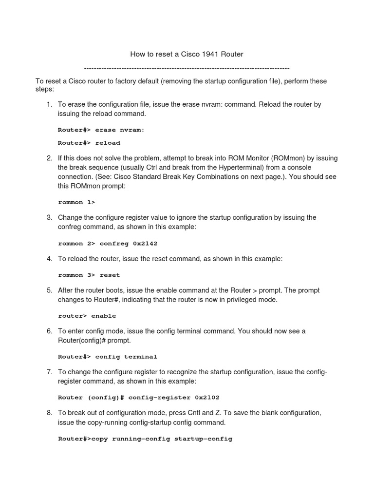 How To Reset A Cisco 1941 Router | PDF | Booting | Computer Architecture