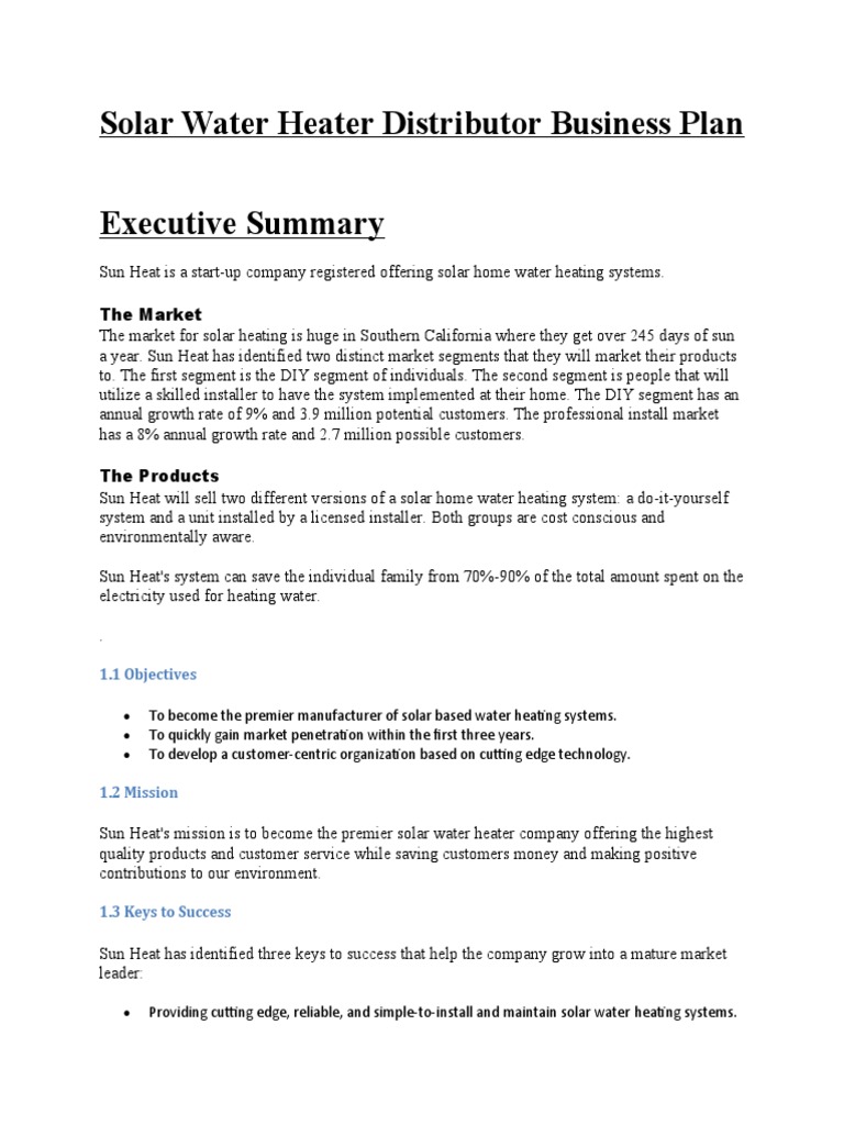 Solar Water Heater Distributor Business Plan | PDF | Balance Sheet ...