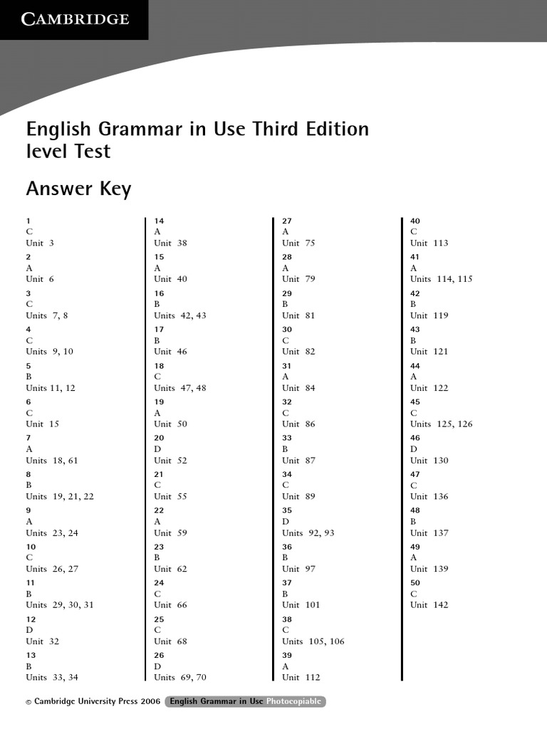 Cambridge Level Test - Answers | PDF