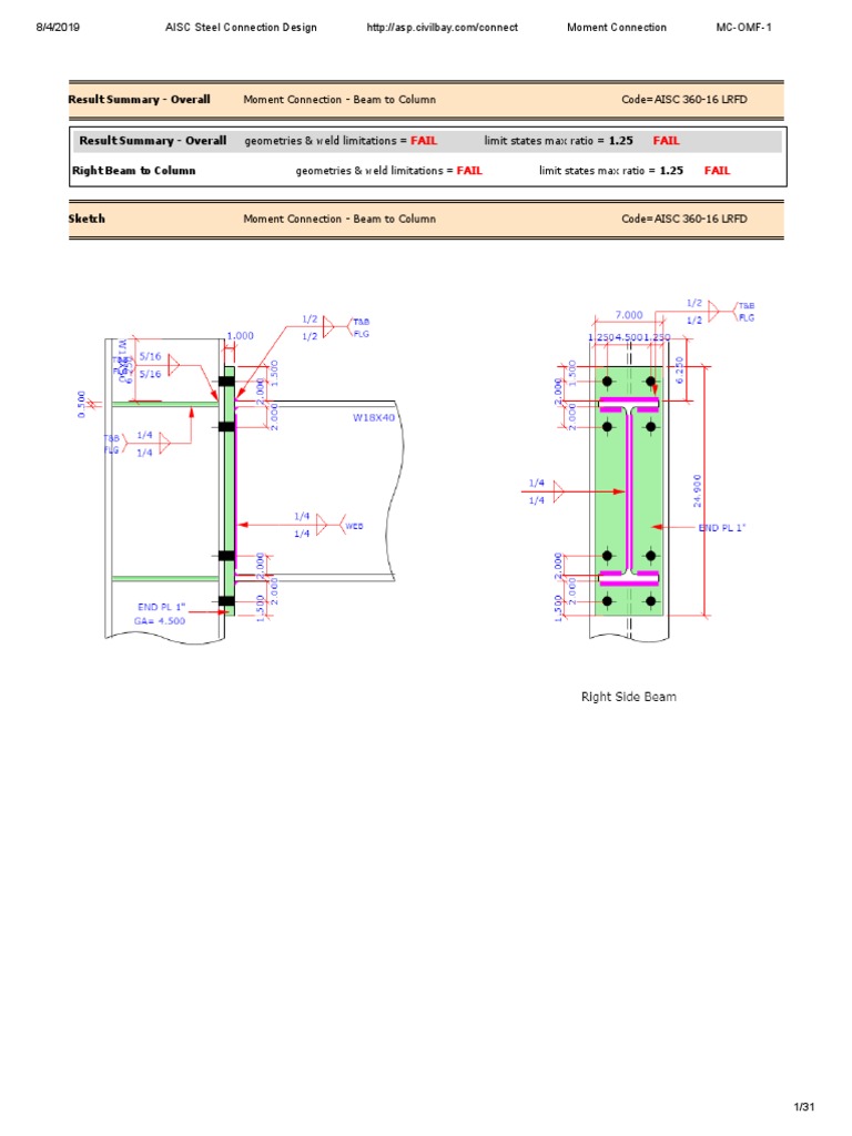 Result Summary - Overall: Moment Connection - Beam To Column Code AISC ...